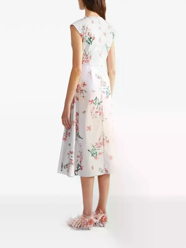 Erdem Floral Print Draped Midi Dress - Neutrals