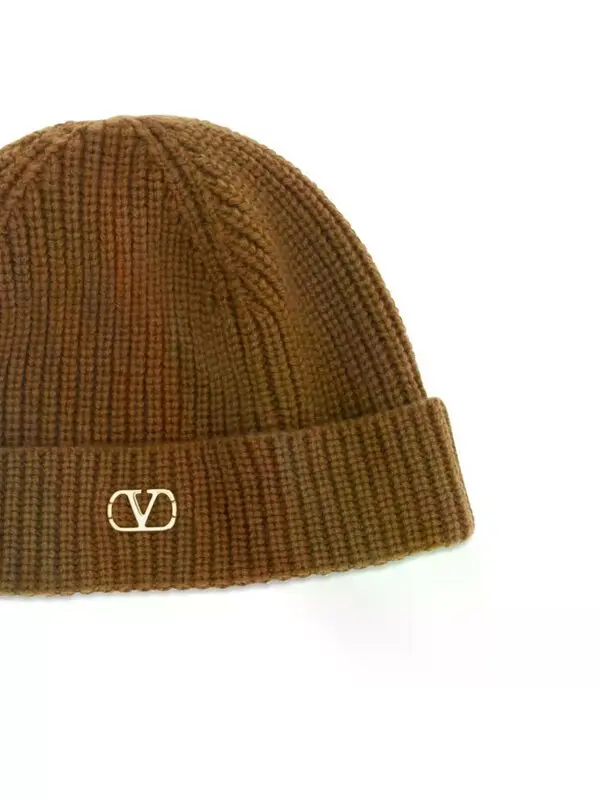 Valentino Garavani Vlogo Ribbed-knit Beanie Hat - Brown