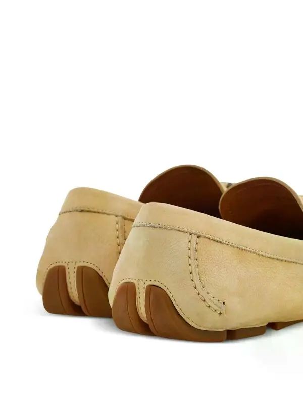 FERRAGAMO Gancini Ornament Driver Loafers In Nubuck - Neutrals