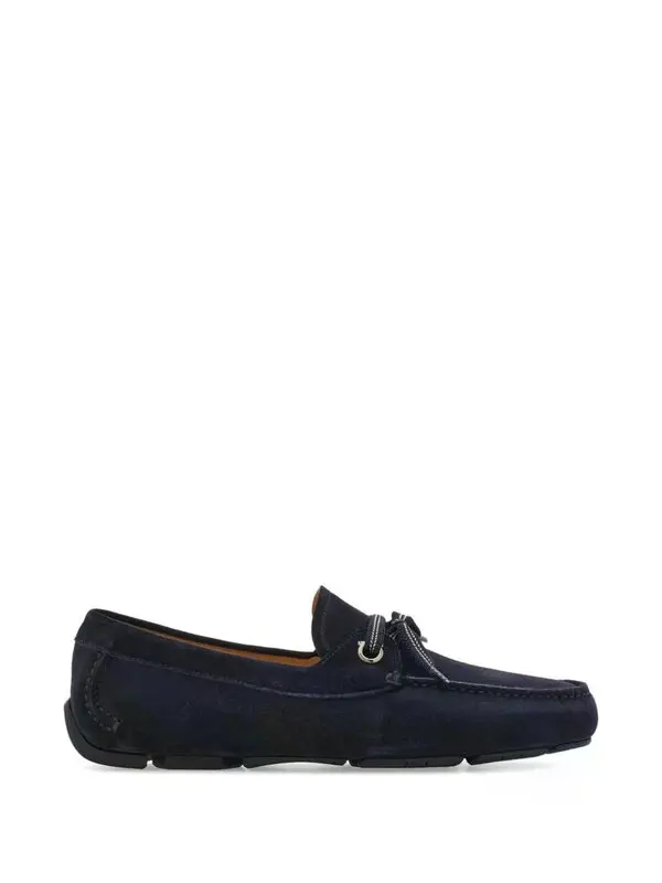 FERRAGAMO Suede Driver Loafers With Gancini Detail - Blue