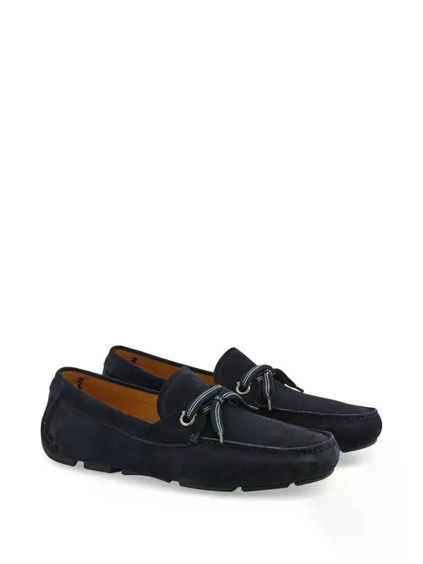 FERRAGAMO Suede Driver Loafers With Gancini Detail - Blue