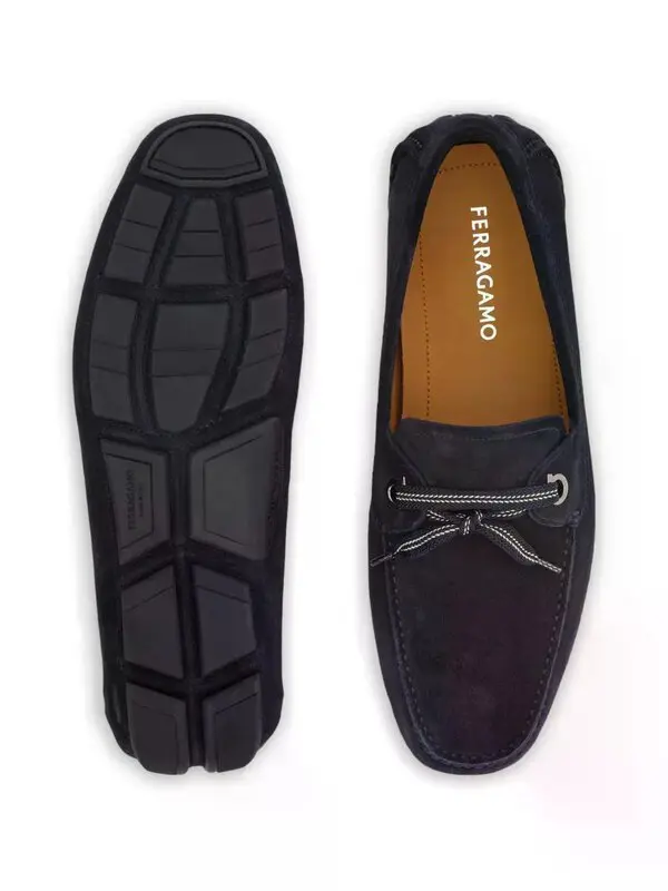 FERRAGAMO Suede Driver Loafers With Gancini Detail - Blue