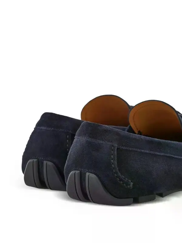 FERRAGAMO Suede Driver Loafers With Gancini Detail - Blue