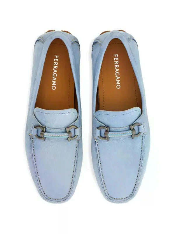 FERRAGAMO Gancini Ornament Driver Loafers - Blue
