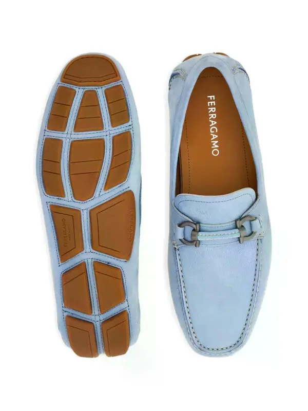 FERRAGAMO Gancini Ornament Driver Loafers - Blue