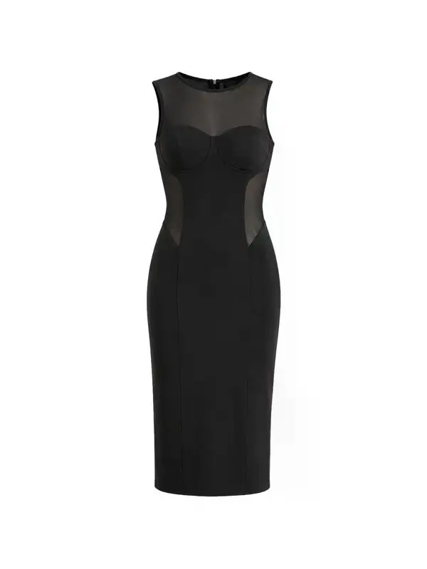 Patrizia Pepe Corset-style Mesh Panel Dress - Black