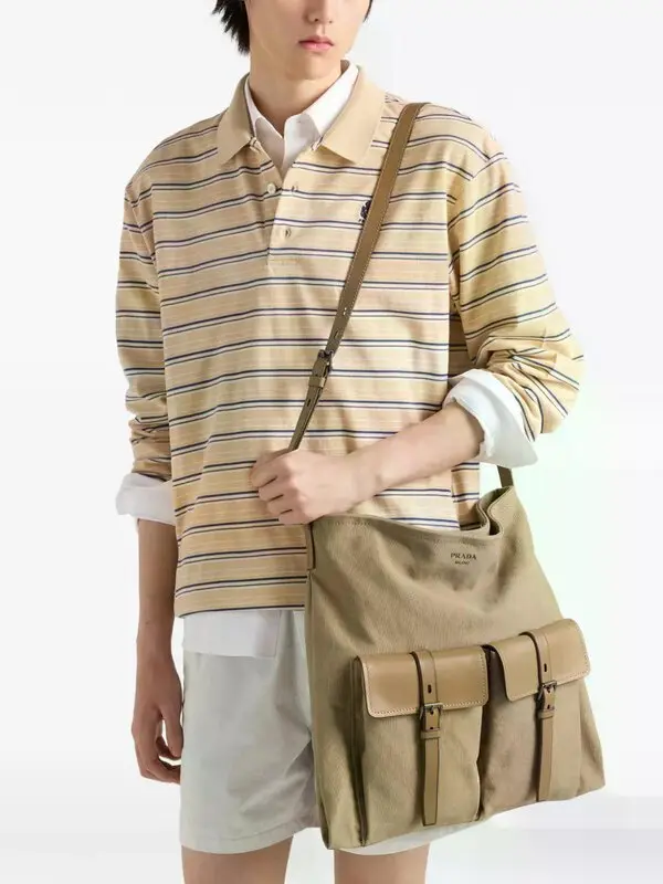 Prada Route Canvas And Leather Shoulder Bag - Neutrals