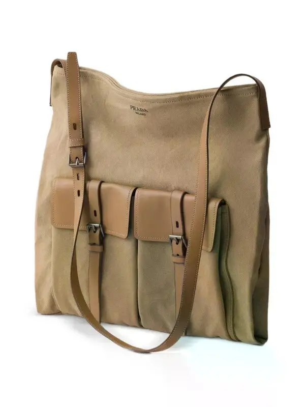 Prada Route Canvas And Leather Shoulder Bag - Neutrals