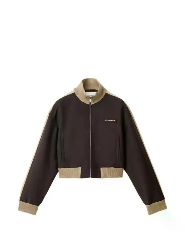 Miu Miu Kid Mohair Cropped Blouson Jacket With Racing Stripes