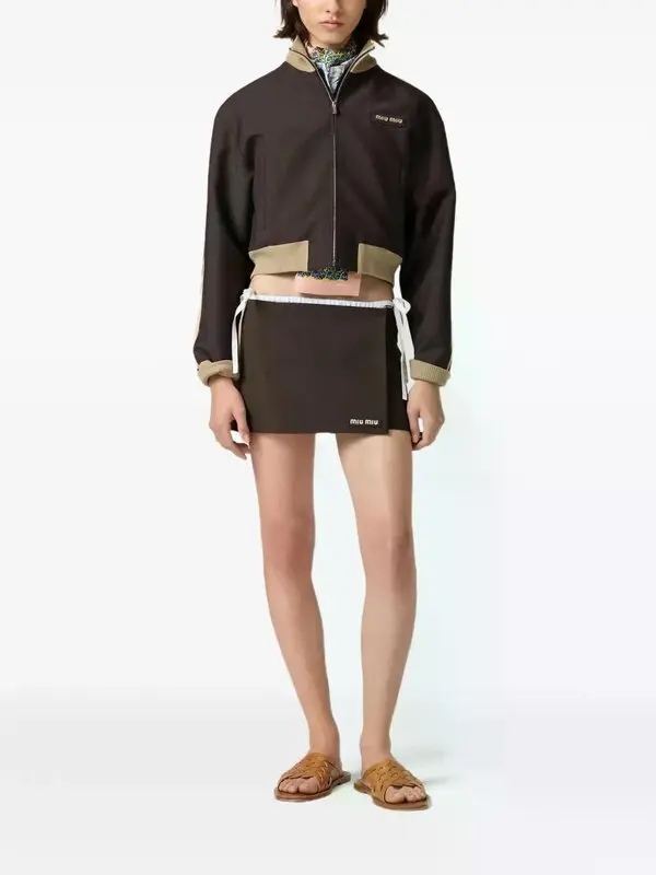 Miu Miu Kid Mohair Cropped Blouson Jacket With Racing Stripes