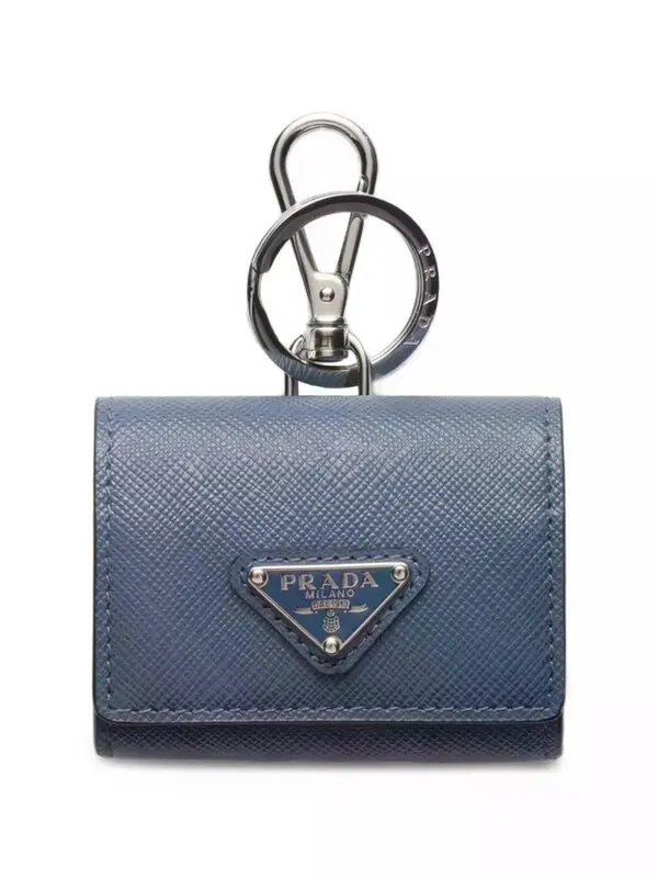 Prada Saffiano Leather Headphone Case With Keychain - Blue
