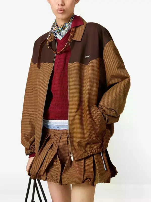 Miu Miu Gingham-check Blouson Jacket - Brown
