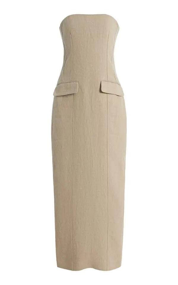 TOTEME Tailored Linen Strapless Maxi Dress - Neutral