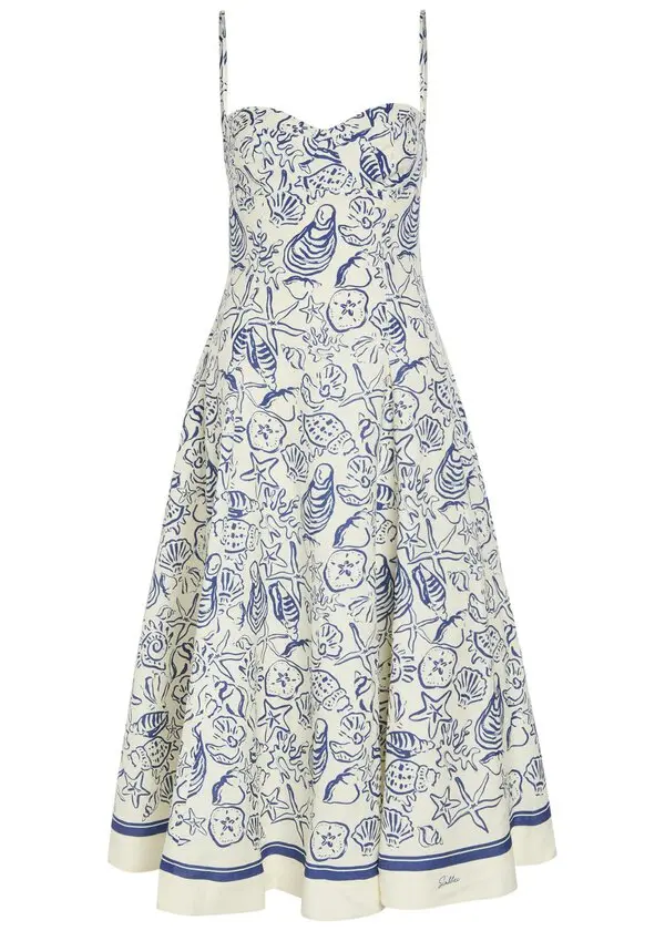 Simkhai Printed Linen-blend Midi Dress - Blue