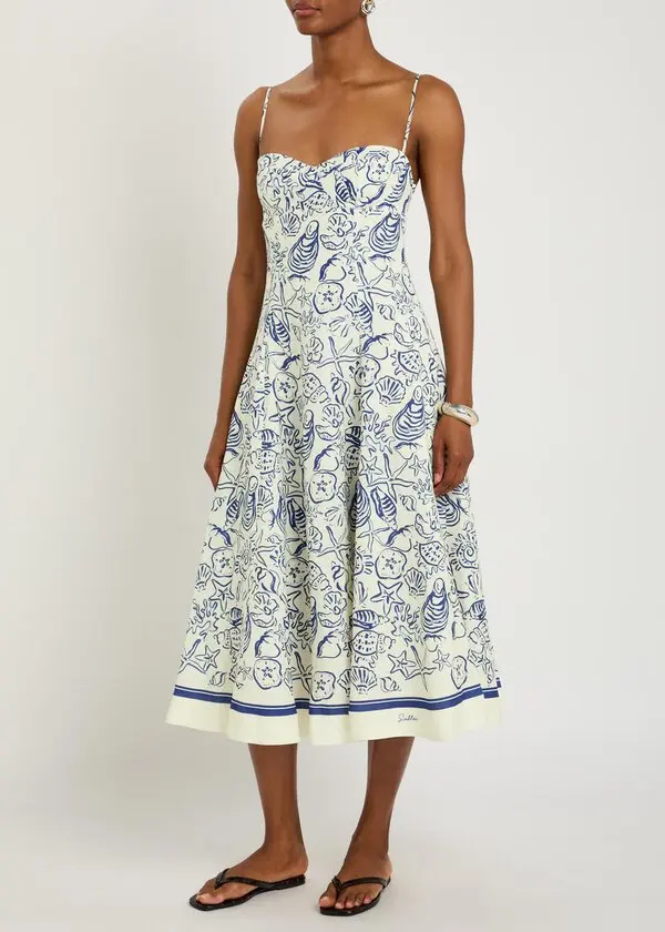 Simkhai Printed Linen-blend Midi Dress - Blue