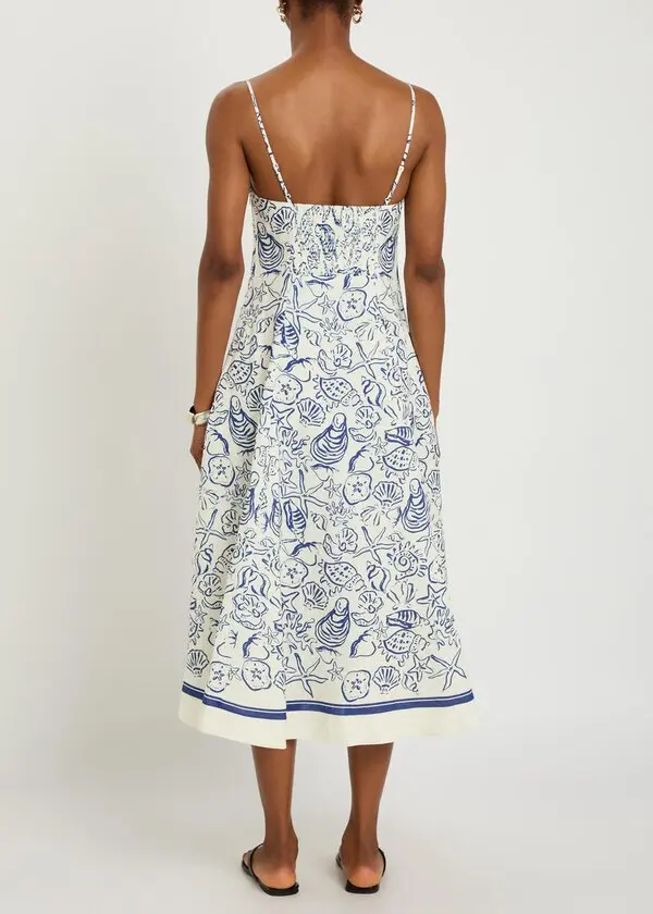Simkhai Printed Linen-blend Midi Dress - Blue