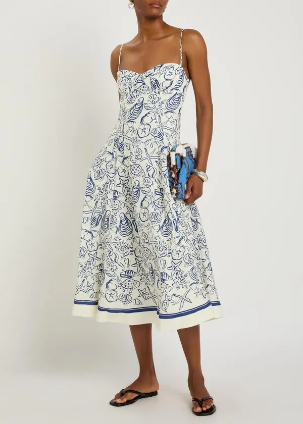 Simkhai Printed Linen-blend Midi Dress - Blue