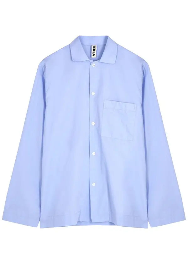 TEKLA Striped Poplin Pyjama Top - Light Blue