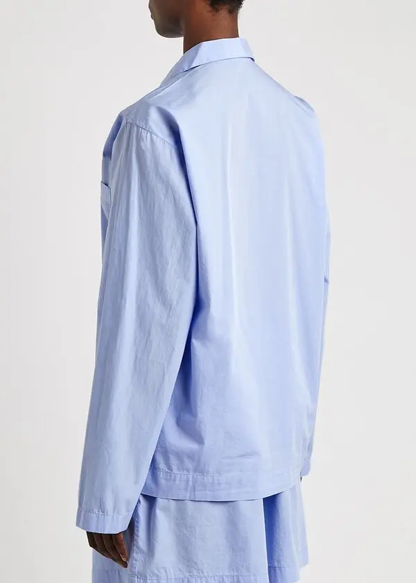 TEKLA Striped Poplin Pyjama Top - Light Blue