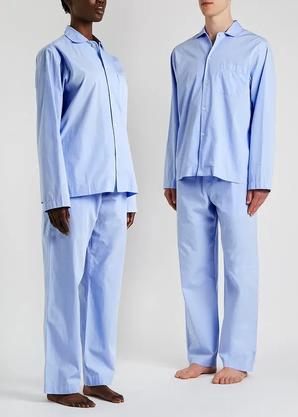 TEKLA Striped Poplin Pyjama Top - Light Blue