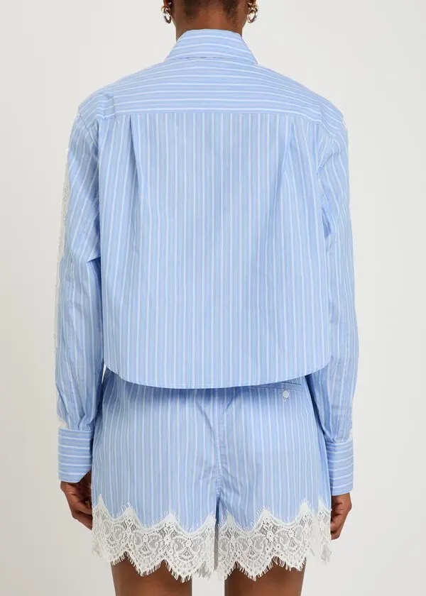 Simkhai Renata Striped Cotton Poplin Shirt With Lace Inserts