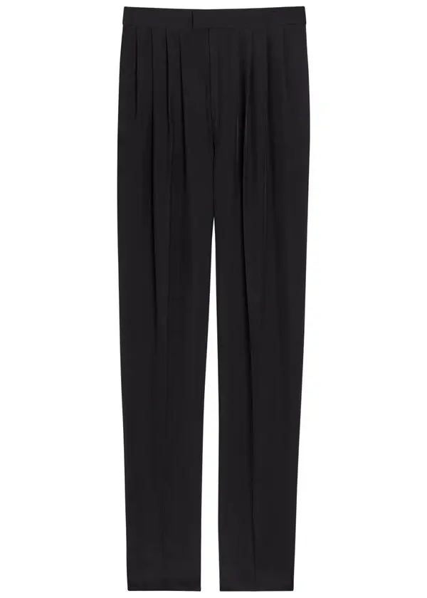 Saint Laurent Pleated Tapered-leg Brushed Silk Trousers