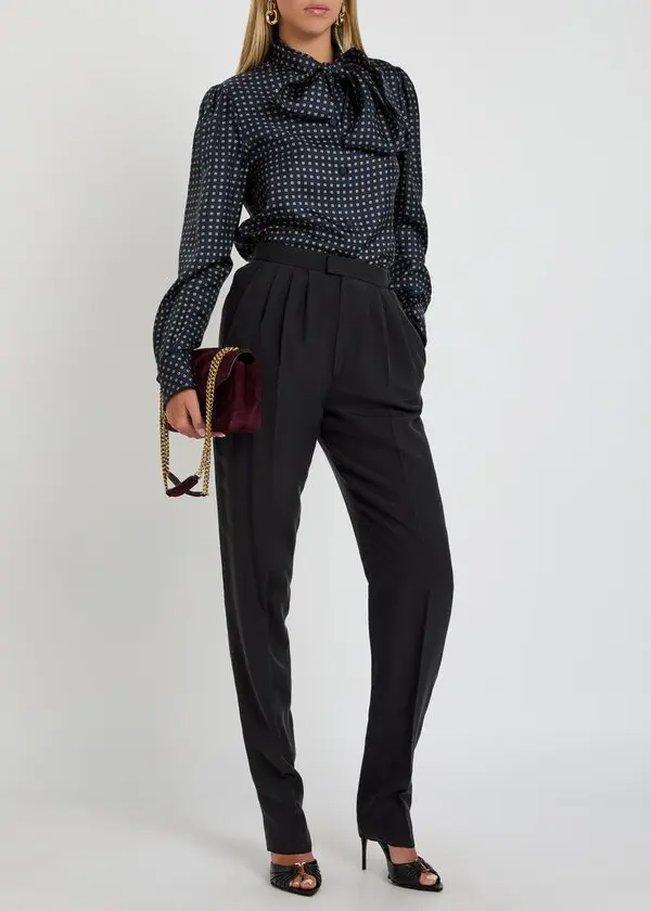 Saint Laurent Pleated Tapered-leg Brushed Silk Trousers