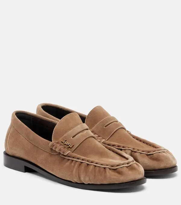 Saint Laurent Le Loafer Suede Penny Loafers - Beige