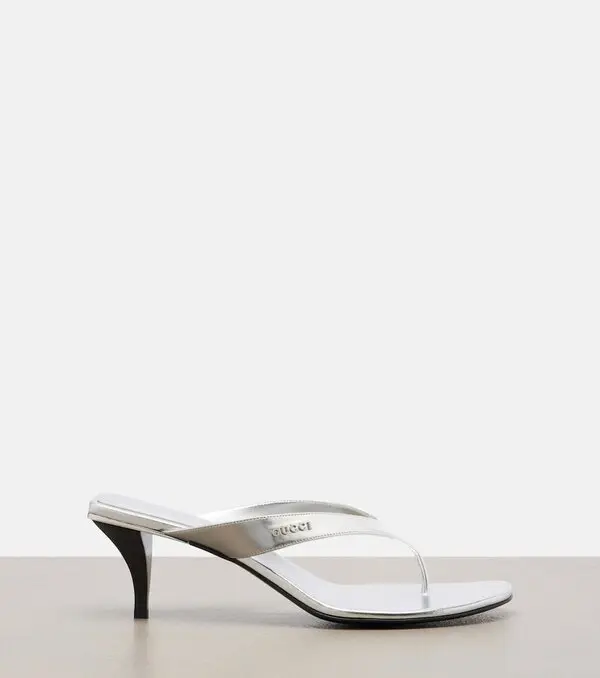 Gucci Vittoria Metallic Leather Thong Sandals - Silver