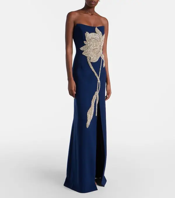 Costarellos Fara Crystal-embellished Crepe Gown