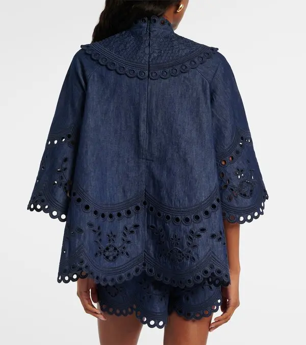Zimmermann Mahon Broderie Anglaise Denim Top - Blue