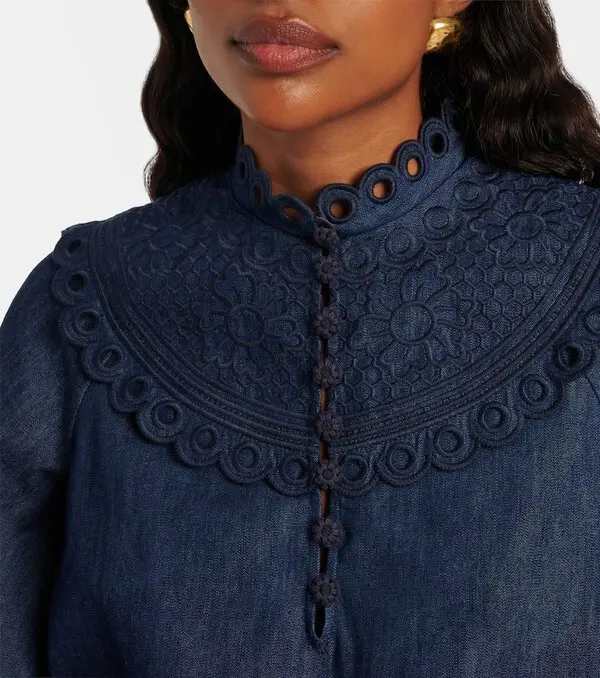 Zimmermann Mahon Broderie Anglaise Denim Top - Blue