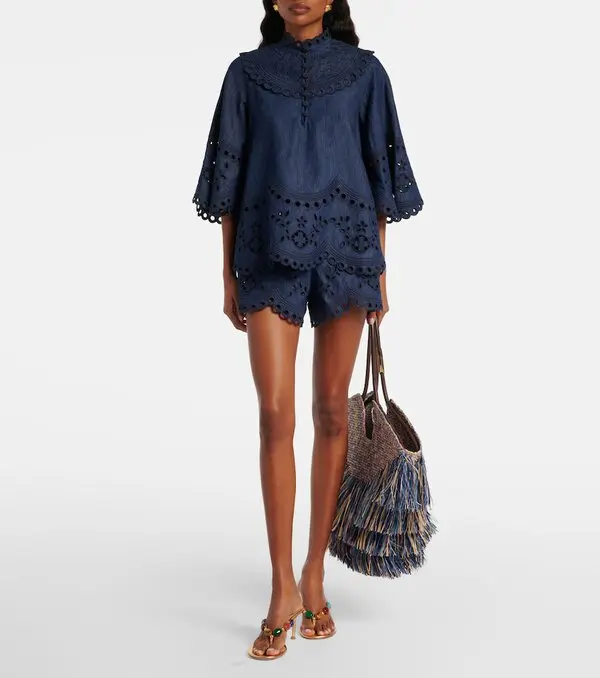 Zimmermann Mahon Broderie Anglaise Denim Top - Blue