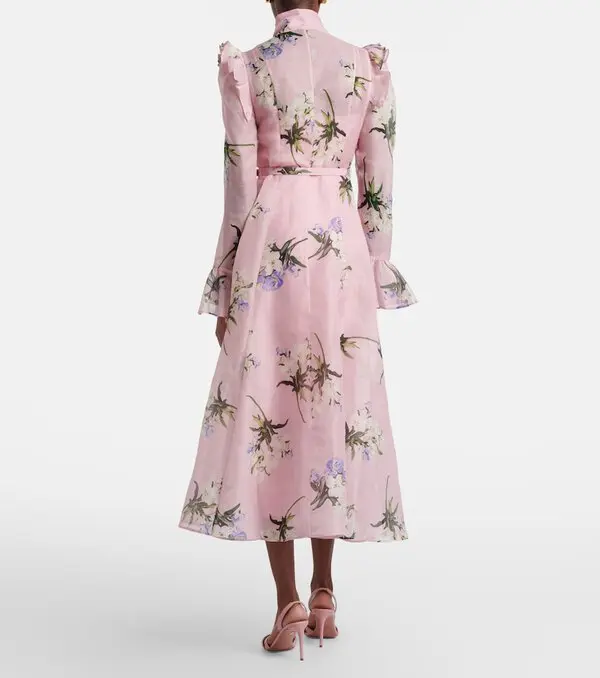 LEO LIN Katrina Floral Linen And Silk Midi Dress - Pink