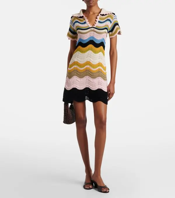 La DoubleJ Chevron Crochet Cotton Polo Dress