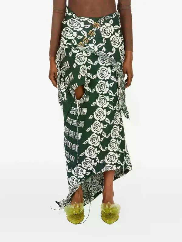 LOUISE LYNGH BJERREGAARD Floral Intarsia Midi Skirt - Green