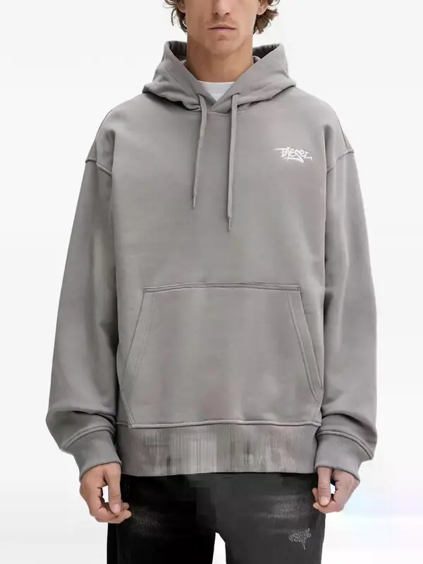 DIESEL® Graphic Print Logo Embroidered Hoodie - Grey