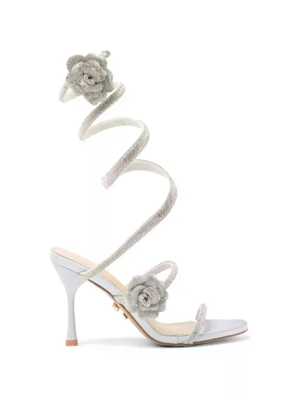 TWENTY FOURHAITCH Crystal Embellished Floral Appliqué Sandals - Silver