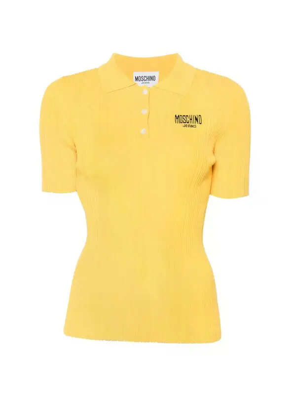 Moschino Ribbed-knit Logo-embroidered Polo Shirt - Yellow