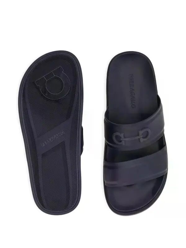 FERRAGAMO Gancini Calfskin Slides - Blue