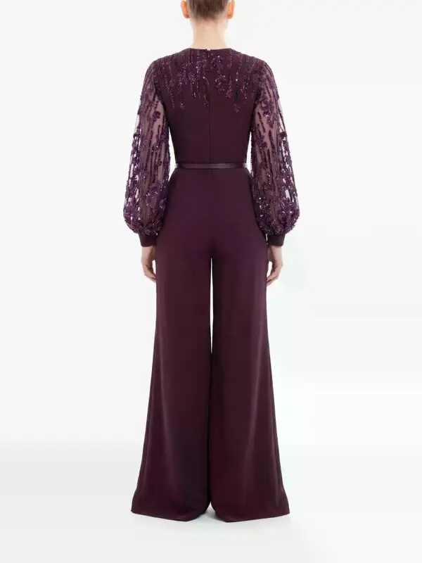 SAIID KOBEISY Embellished V-neck Belted Wide-leg Jumpsuit - Purple