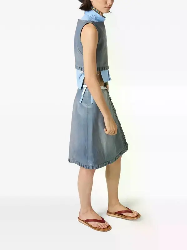 Miu Miu Nappa Leather Ruffled Skirt - Blue