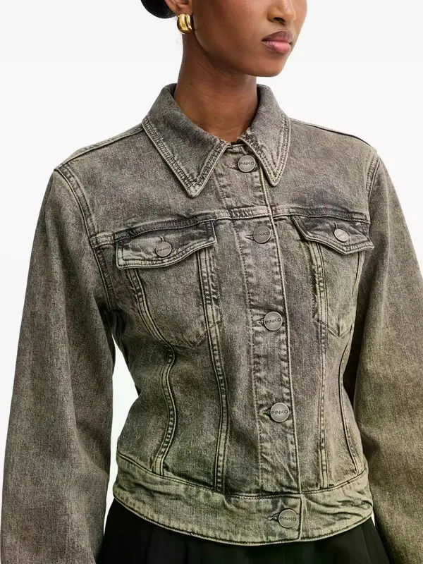 Pinko Acid-wash Buckle Detail Denim Jacket