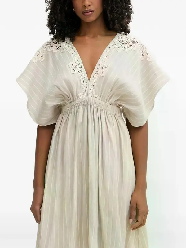 TWINSET Lace-trimmed Striped Mini Dress - Neutrals