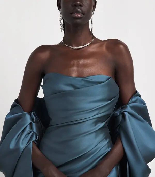 MARMAR HALIM Satin Cape Column Gown