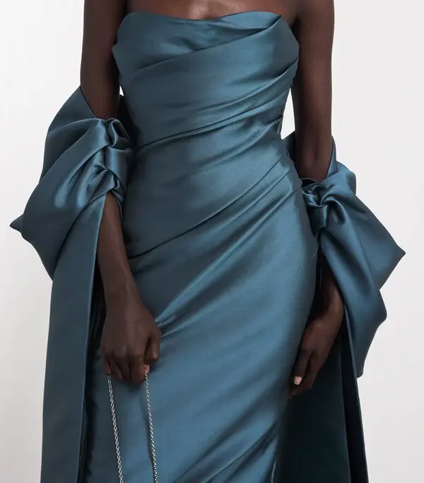 MARMAR HALIM Satin Cape Column Gown