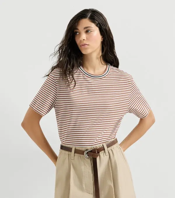 Brunello Cucinelli Striped Cotton Jersey T-shirt With Monili Trim