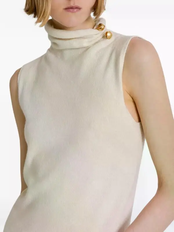 Alberta Ferretti Sleeveless Roll Neck Top With Brooch Detail - Neutrals