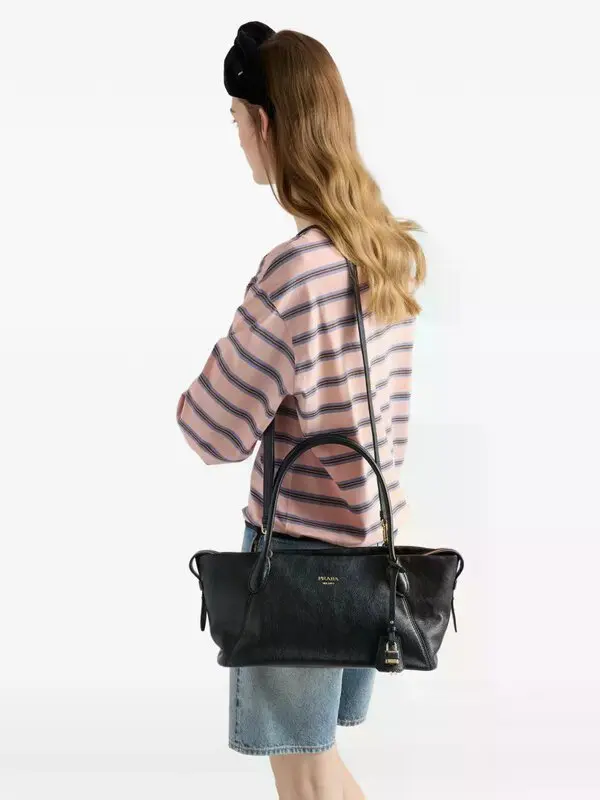 Prada Large Leather Tote Bag - Black