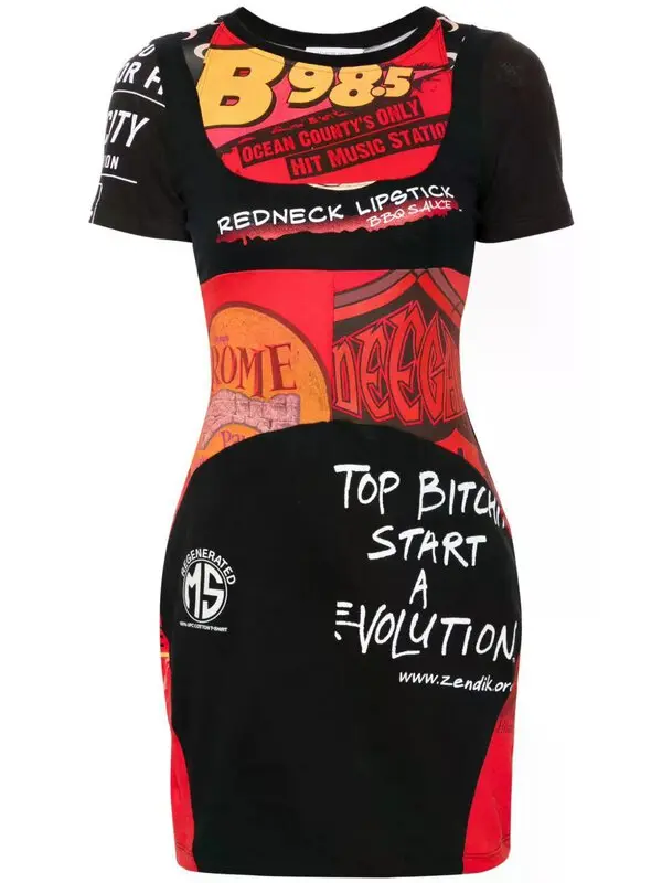 MARINE SERRE Regenerated Graphic T-shirt Mini Dress - Black
